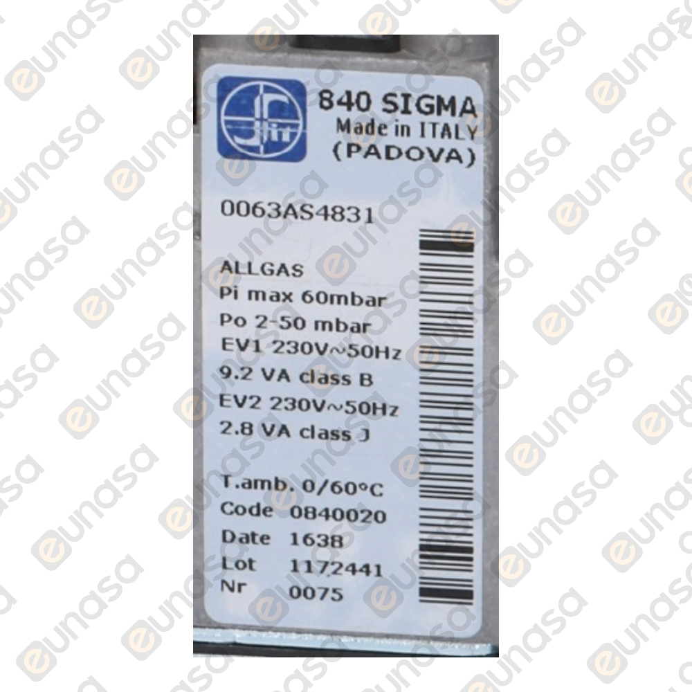 120896 Sigma 840 Gas Valve 3/4" 2-50mbar - Valve